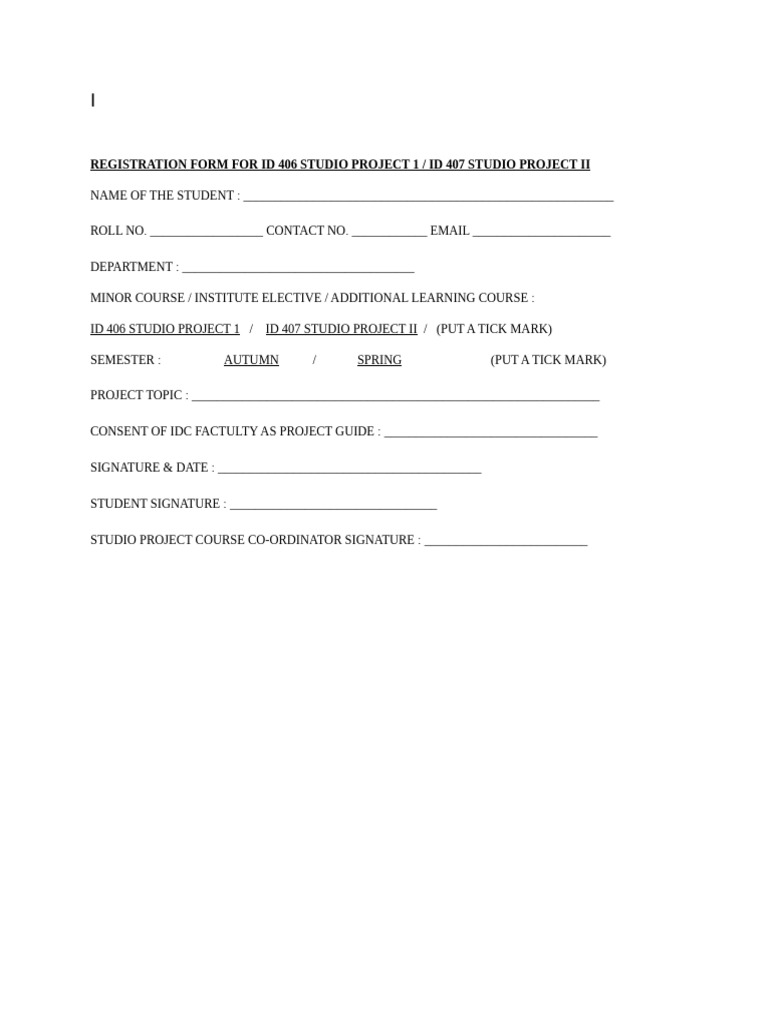 Studio Project Registration Form | PDF