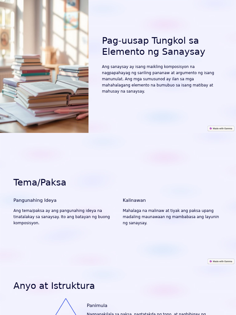 Pag Uusap Tungkol Sa Elemento NG Sanaysay | PDF
