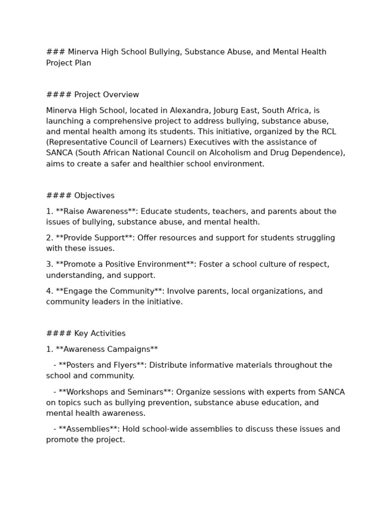 Minerva High School Anti-Bullying Initiative | PDF | Mental Health ...