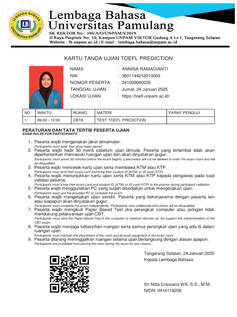 Kartu Tanda Ujian Toefl Prediction: Peraturan Dan Tata Tertib Peserta ...