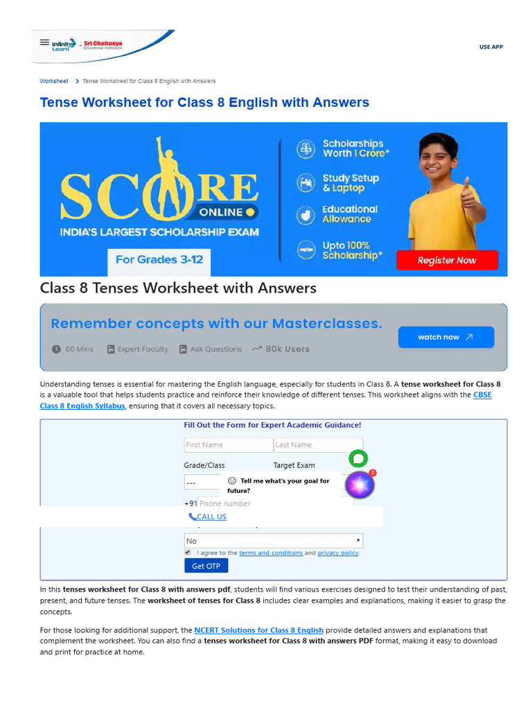 Class 8 Tenses Worksheet with Answers | PDF | Grammatical Tense ...