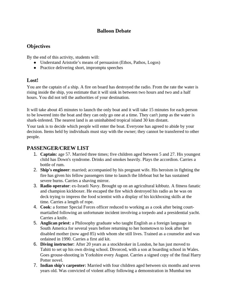 Balloon Debates | PDF | Consensus Decision Making