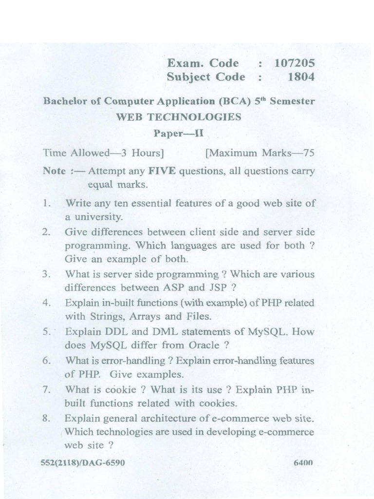 Wtuan - Bca - 5th Sem - 2021 | PDF