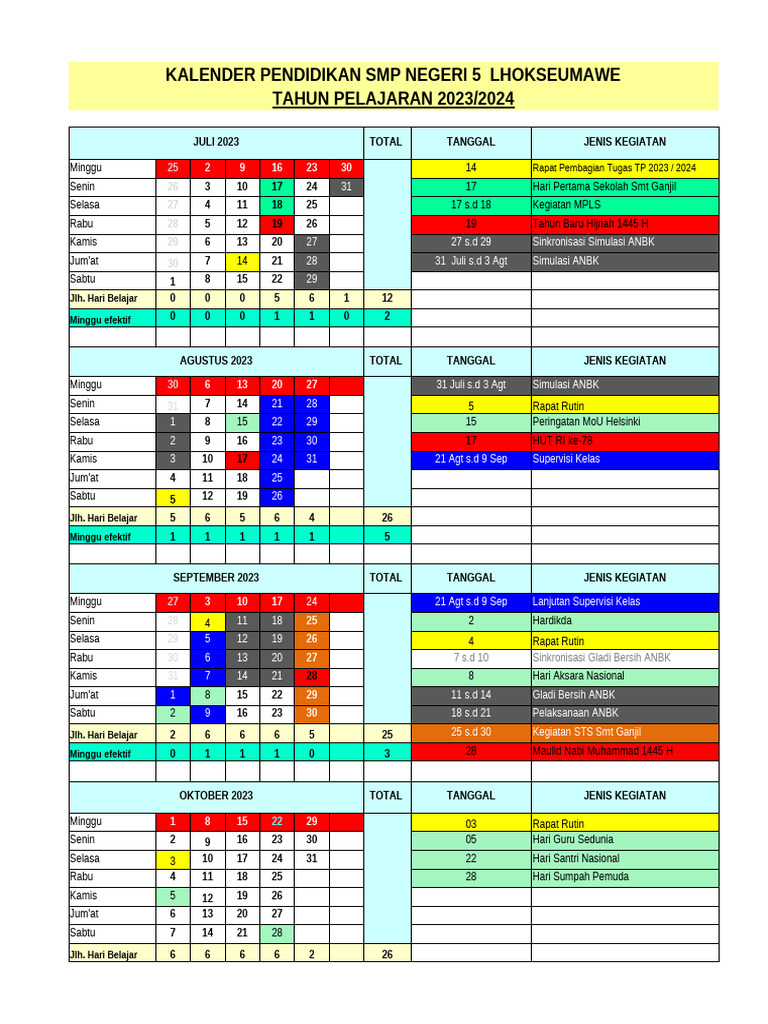 Kalender Pendidikan TP 2023 2024 | PDF