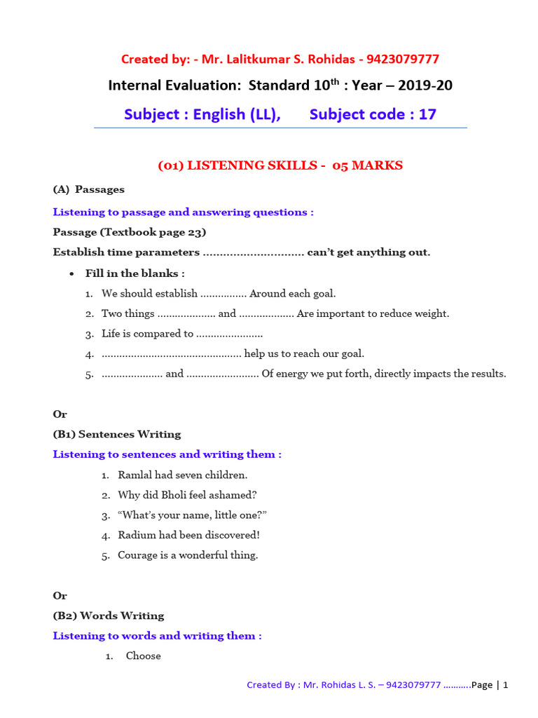 SSC English Oral QP by Rohidas Sir 9423079777 | PDF