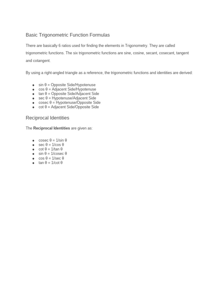 Trigonometry Formula Pdf 3926