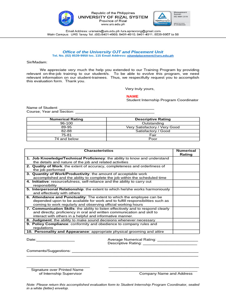 Student Internship Evaluation Form | PDF | Social Psychology ...