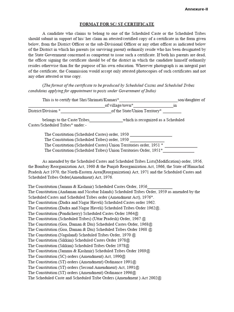 Annexure II SC ST Proforma | PDF | Government Of India | Justice