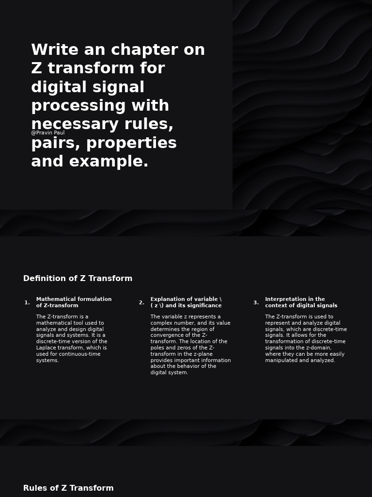 Write An Chapter On Z Transform For Digital Signal Processing With