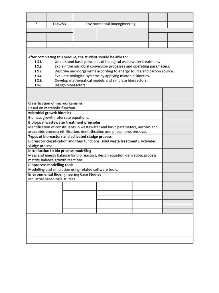 CH3253 Module Descriptor | PDF | Engineering | Sewage Treatment