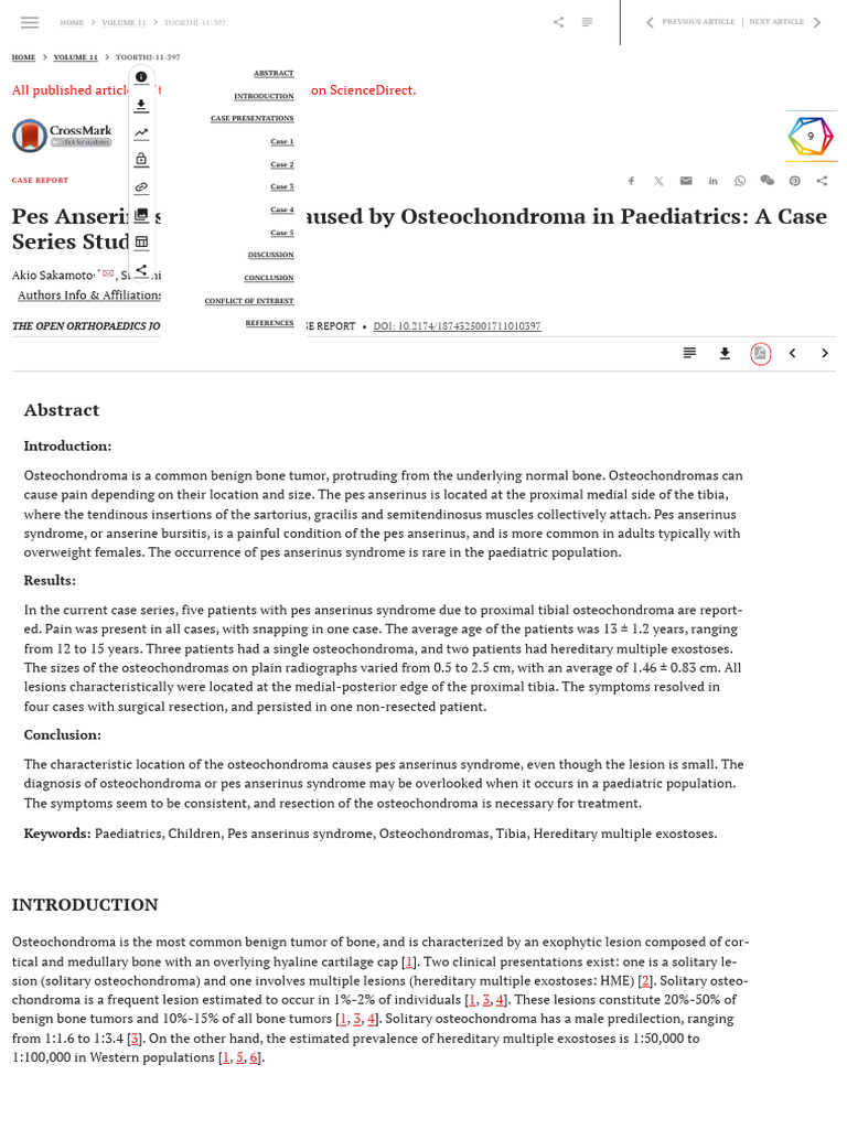 Pes Anserinus Syndrome Caused by Osteochondroma in Paediatrics- A Case Series Study 2017 japan 5 ...