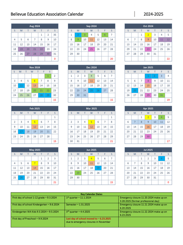 Bellevue Education Association 2024-2025 Calendar | PDF | Educational ...