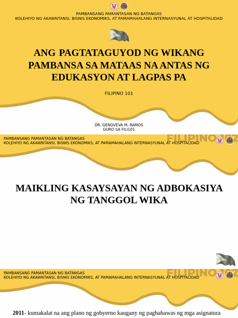 YUNIT-1-ppt.1-Maikling-Kasaysayan-ng-Adbokasiya-ng-Tanggol-Wika (1) | PDF
