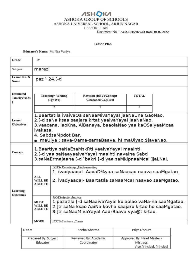 GR - IV-Marathi L.plan - L.no. 24 | PDF | Learning | Teaching