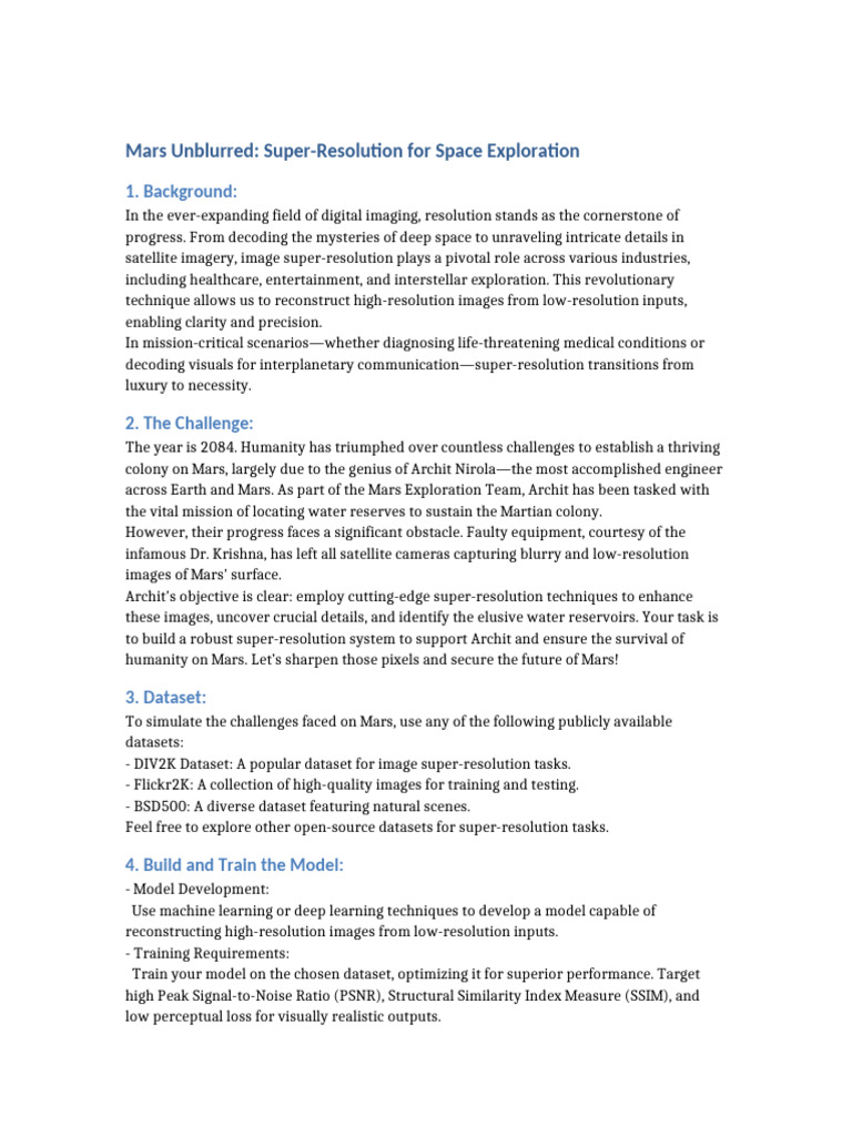 Mars Unblurred Super Resolution | PDF | Image Resolution | Mars