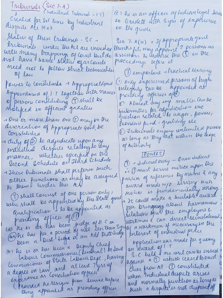Section 7A, 7B Industrial Tribunal and National Tribunal Industrial Dispute Act 1947 | PDF