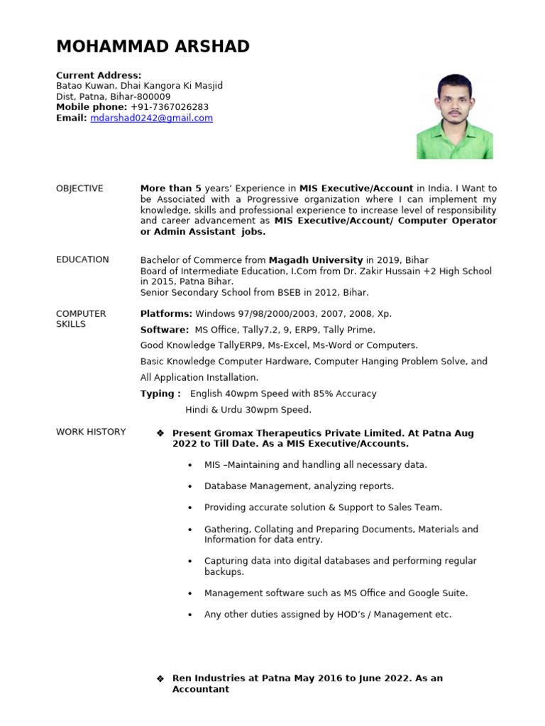 Mohammad Arshad CV | PDF | Computing | Information Technology