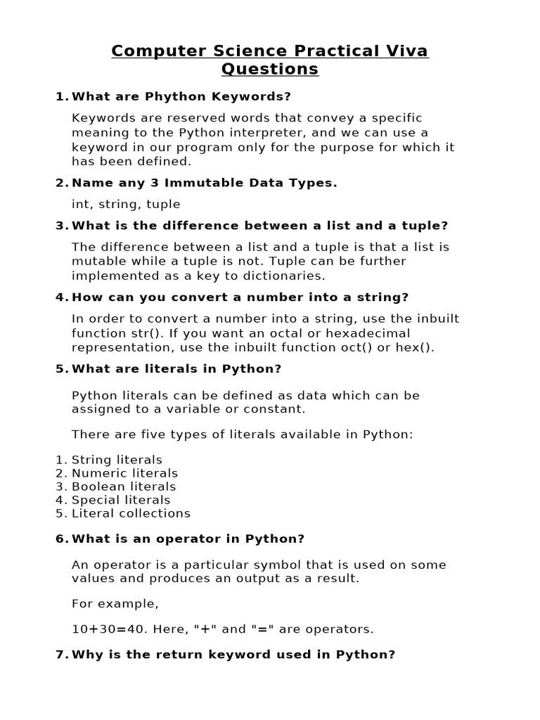 Python Practical Viva Questions Guide | PDF | Parameter (Computer Programming) | Reserved Word