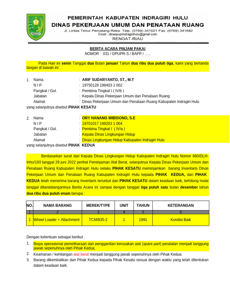 Contoh BA Pinjam Pakai | PDF