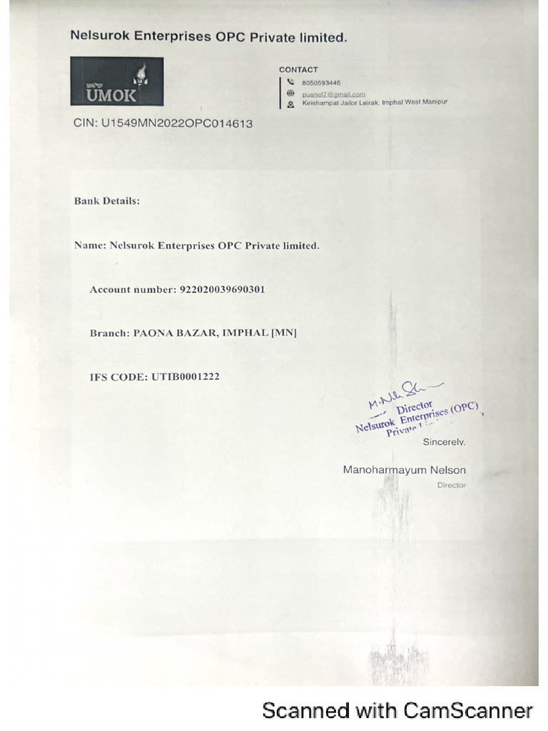 Bank Details With Company Stamped | PDF