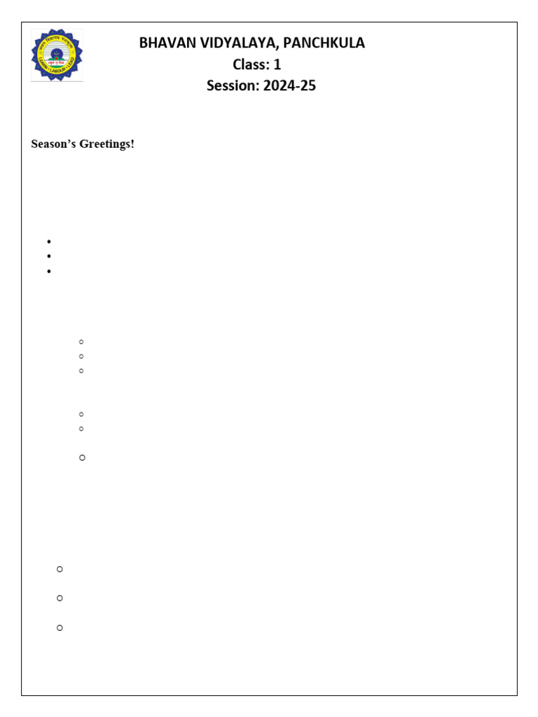 Holiday Homework Class 1 | PDF