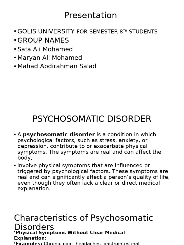 Psychosomatic Disorder... | PDF | Stress (Biology) | Mental Disorder