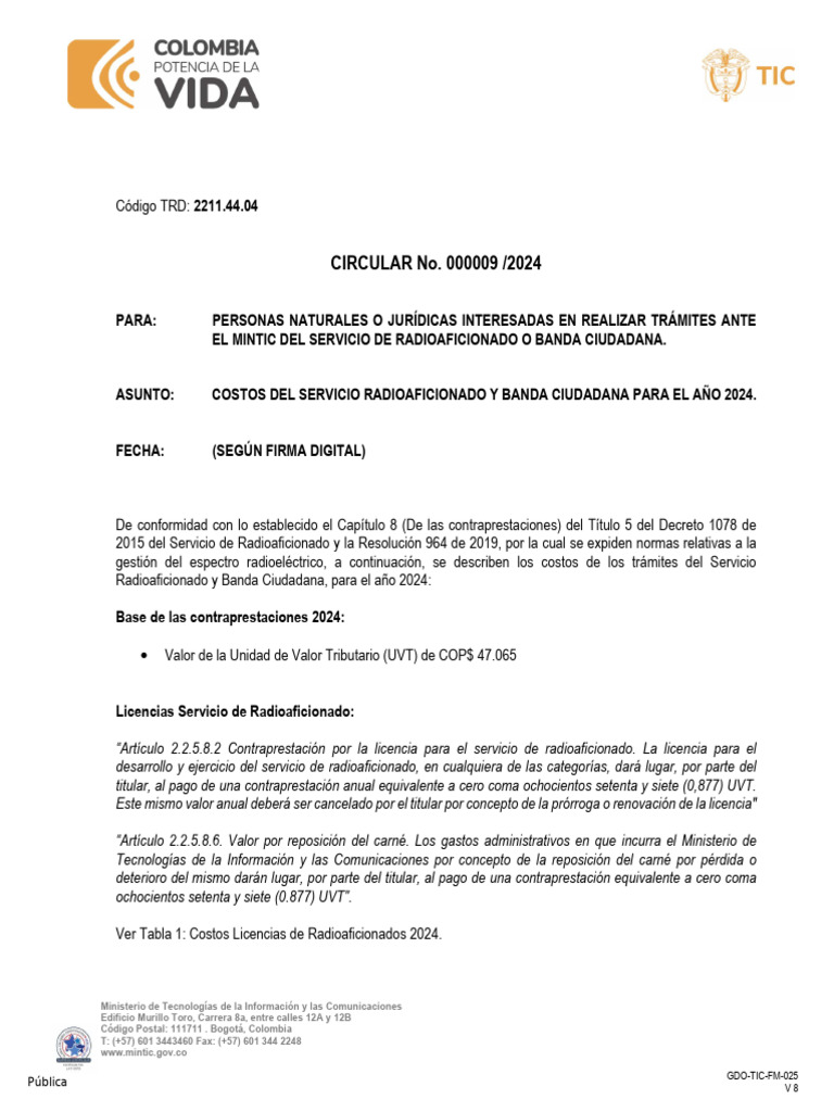 Articles-125216 Costos Servicios RABCA 2024 | PDF | Radio aficionada ...