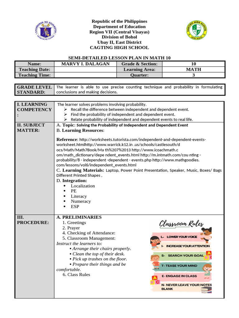G10-Q3-WEEK5-DAY1-Solving the Probability | PDF | Probability | Learning