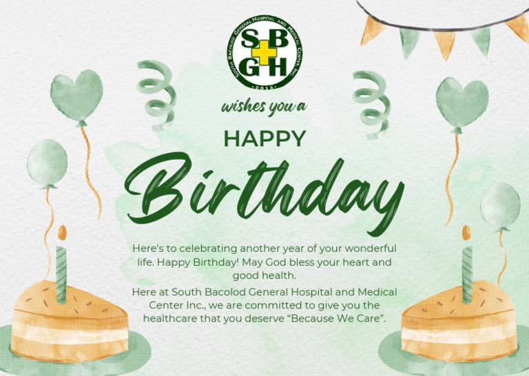 Green Watercolor Happy Birthday Card Landscape | PDF