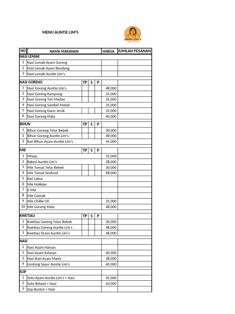 Menu Print Autie Lims | PDF | Indonesian Cuisine | Southeast Asian Cuisine