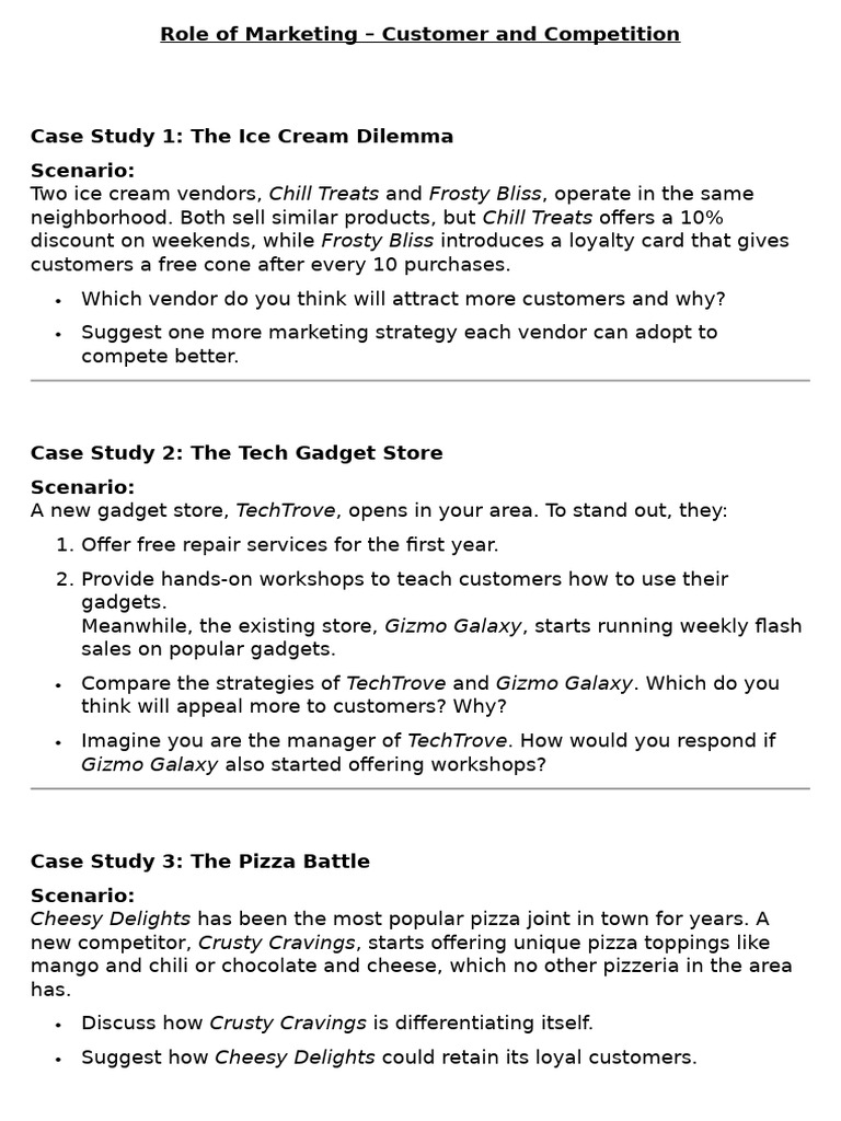 Case_Studies_-_Role_of_Marketing_–_Customer_and_Competition | PDF