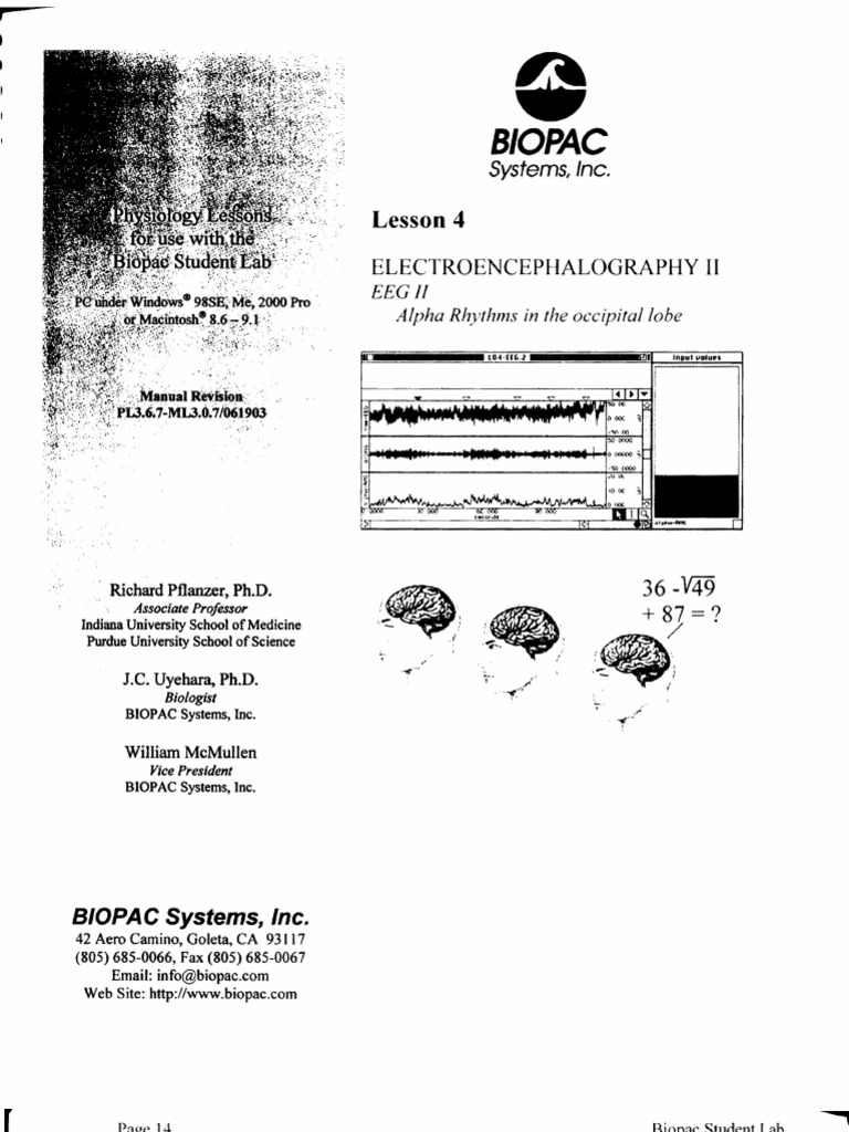 EEG - Biopac Lesson L04 | PDF | Electroencephalography | Brain