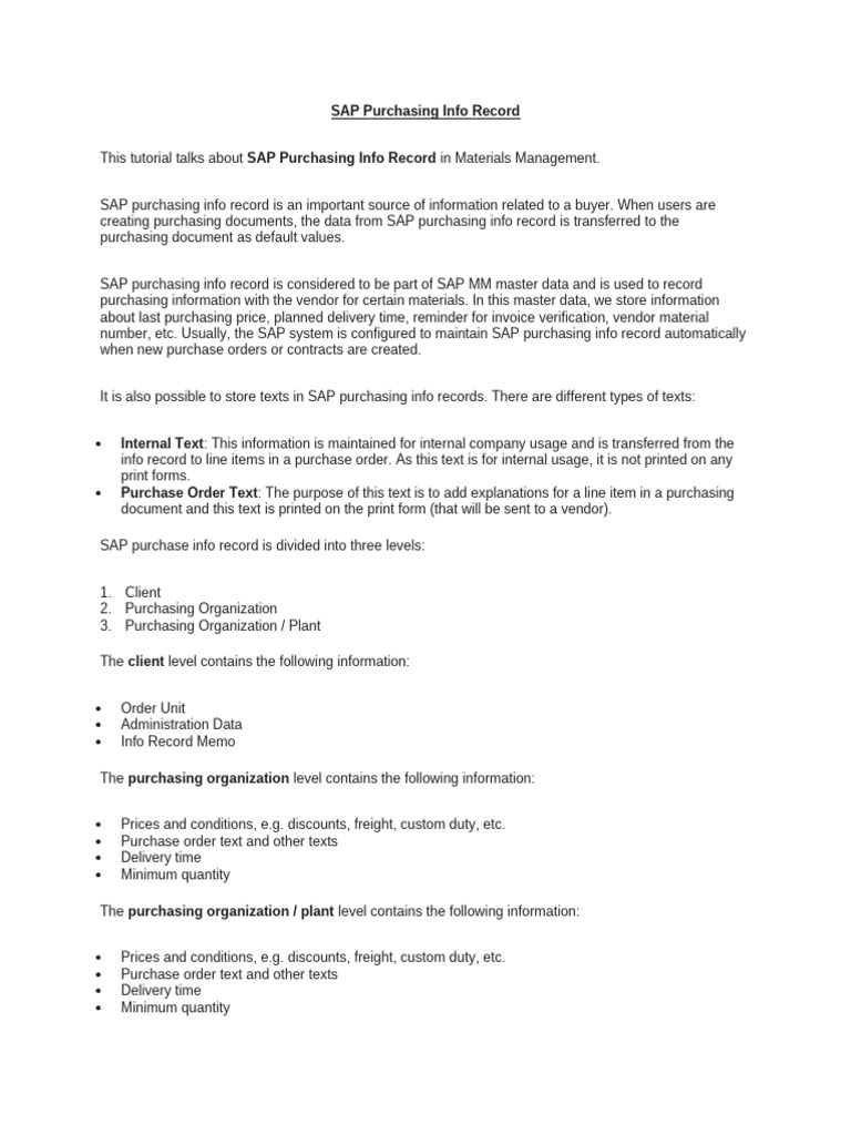 SAP Purchasing Info Record | PDF | Prices | Invoice