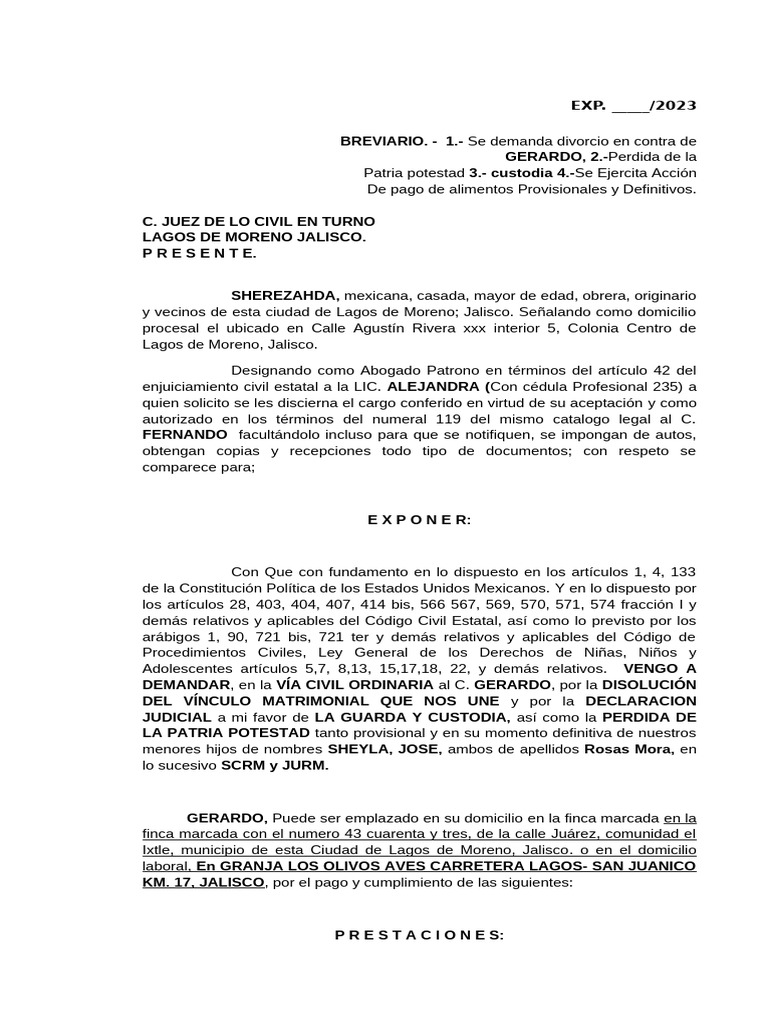 Divorcio Necesario AZAREEL | PDF | Demanda judicial | Pensión alimenticia