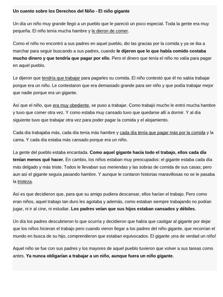 Derechos Del Niño El Cuento Del Gigante Pdf