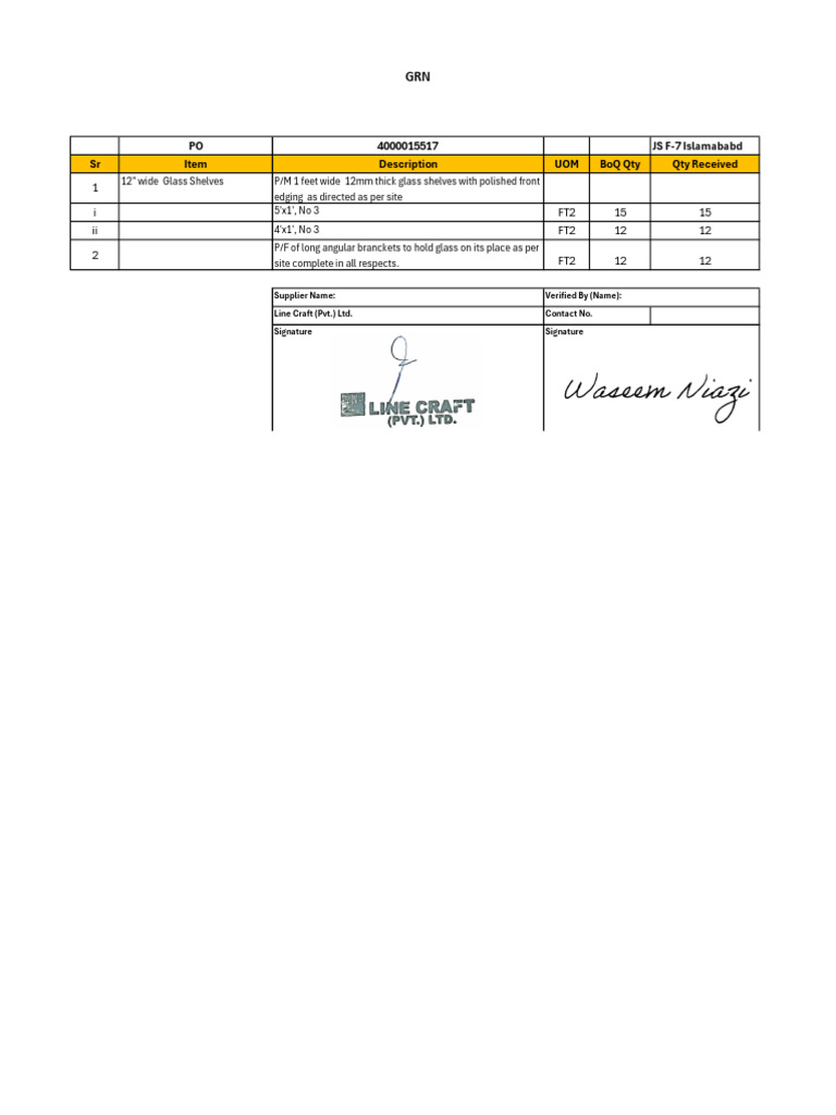 1 I Ft2 15 15 Ii Ft2 12 12 2 Ft2 12 12: Po 4000015517 Js F-7 Islamababd ...