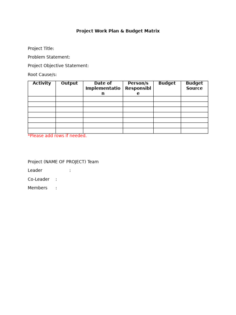 Project Work Plan & Budget Template | PDF