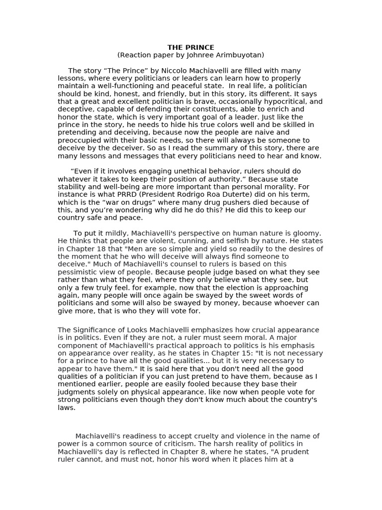Lessons from Machiavelli's The Prince | PDF | The Prince | Niccolò ...