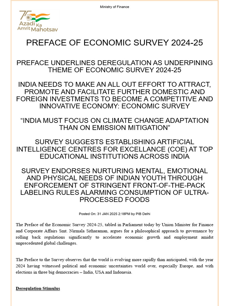 Economic Survey: Deregulation Focus | PDF | Climate Change Mitigation ...