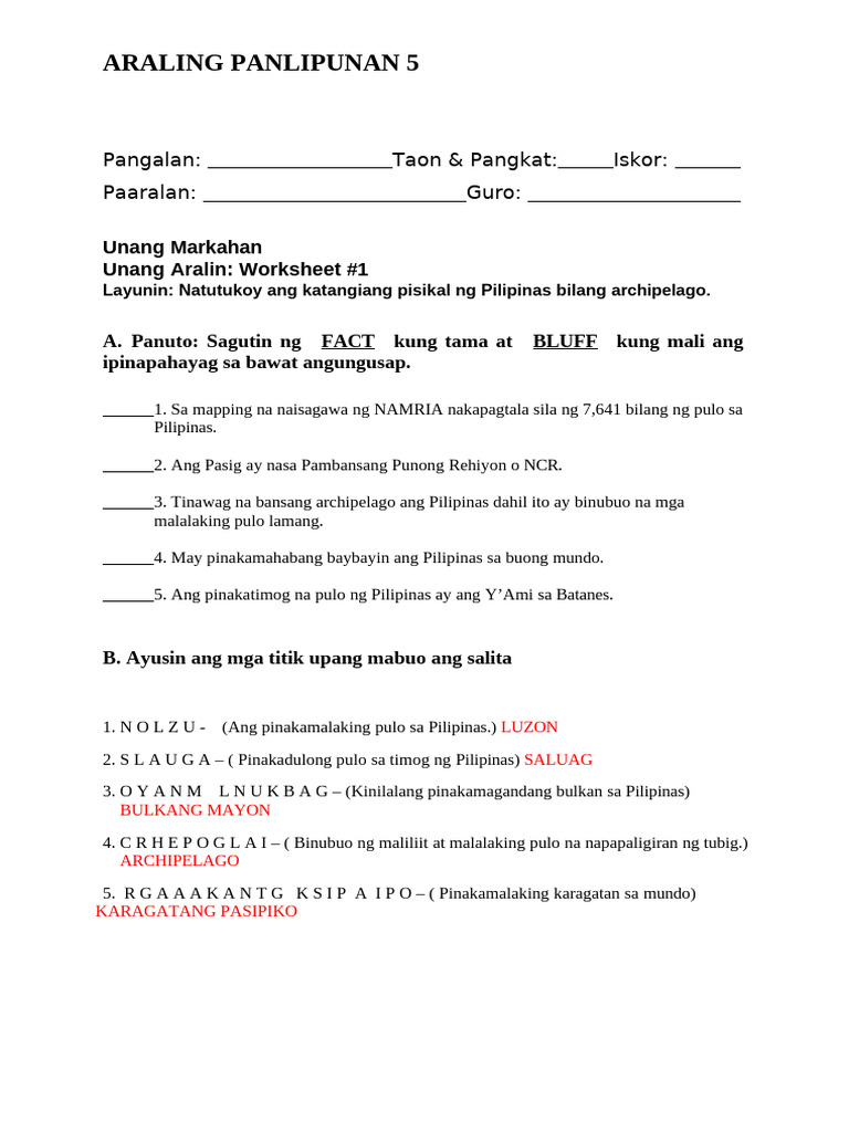 AP 5 Activity Sheet | PDF