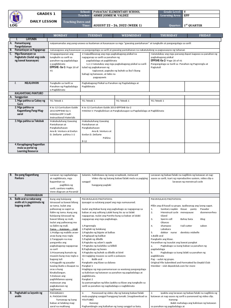 DLL_EPP 5_Q1_W1 | PDF