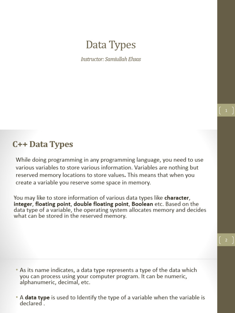 3- Data Types in C++ | PDF | Data Type | Integer (Computer Science) 3- Data Types in C++ | PDF | Data Type | Integer (Computer Science)