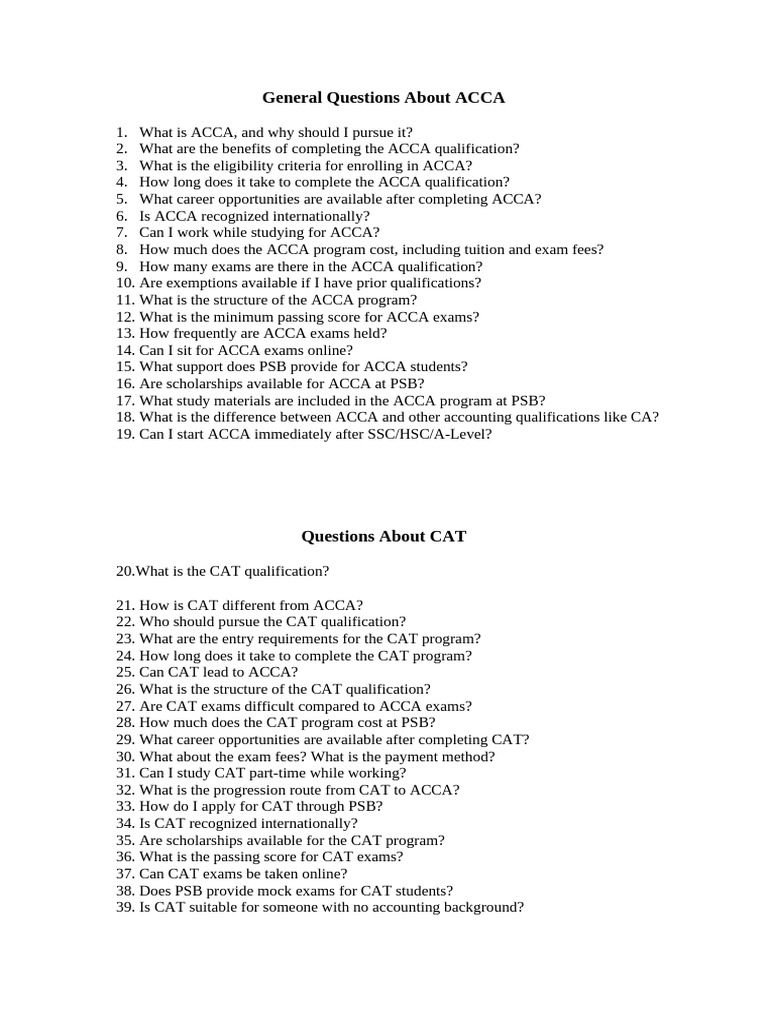 ACCA and CAT: Key Questions Answered | PDF | Educational Stages