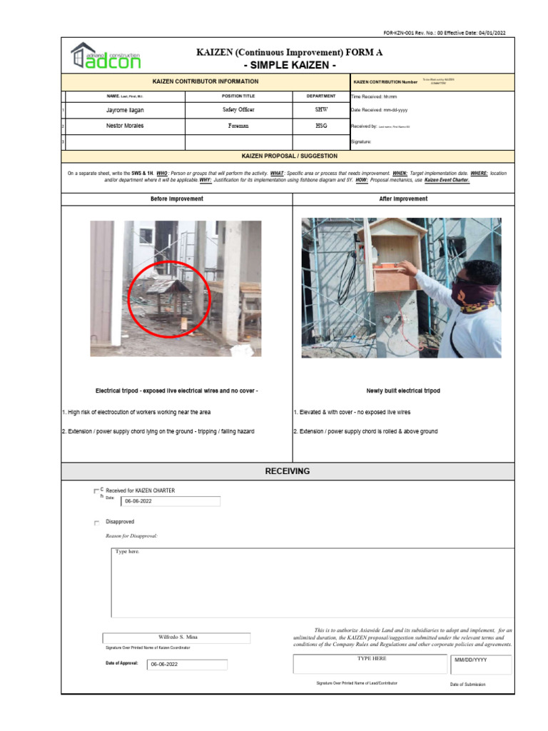Kaizen entry - SHW-005 electrical tripod | PDF | Electrician | Safety