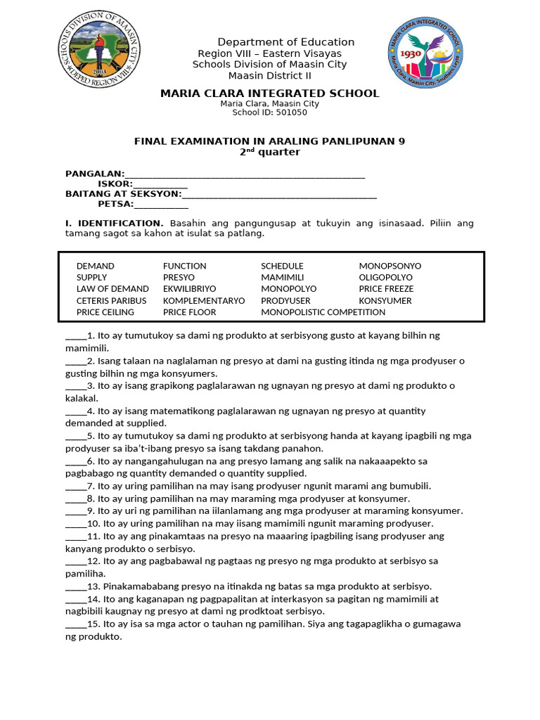 2nd Quarter - AP9 Exam | PDF