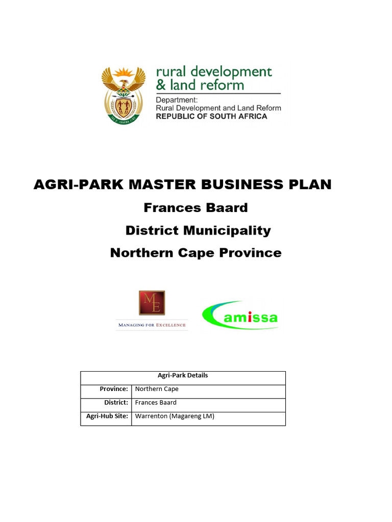 Frances Baard Final Master Agri-Park Business Plan | PDF | Smallholding | Agriculture