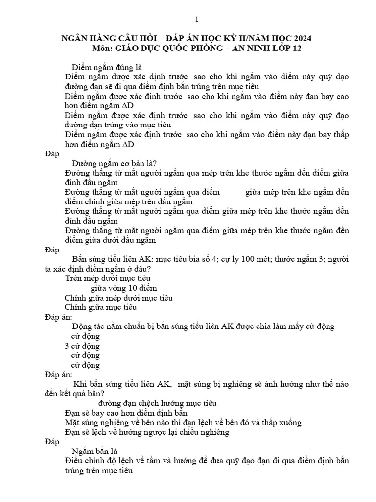Đề Cương Gdqp 12 Hkii | PDF