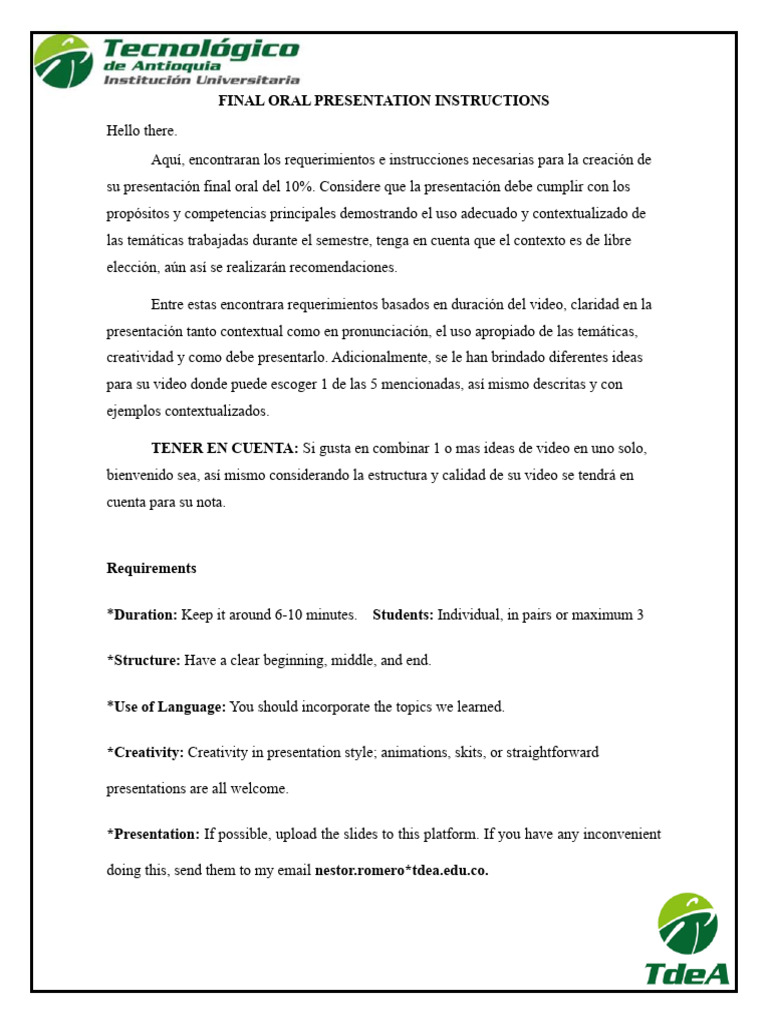 Final Oral Presentation - Level VI | PDF