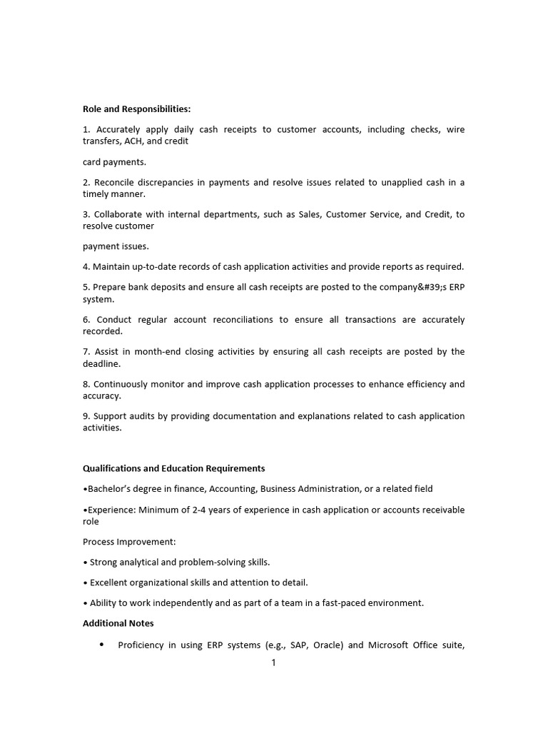 OTC Cash Application Responsibilities | PDF