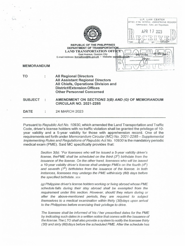 LTO-Memo_03242023 | PDF | Driver's License | License